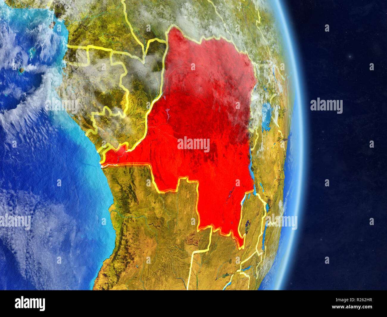 Dem Rep of Congo on planet planet Earth with country borders. Extremely ...