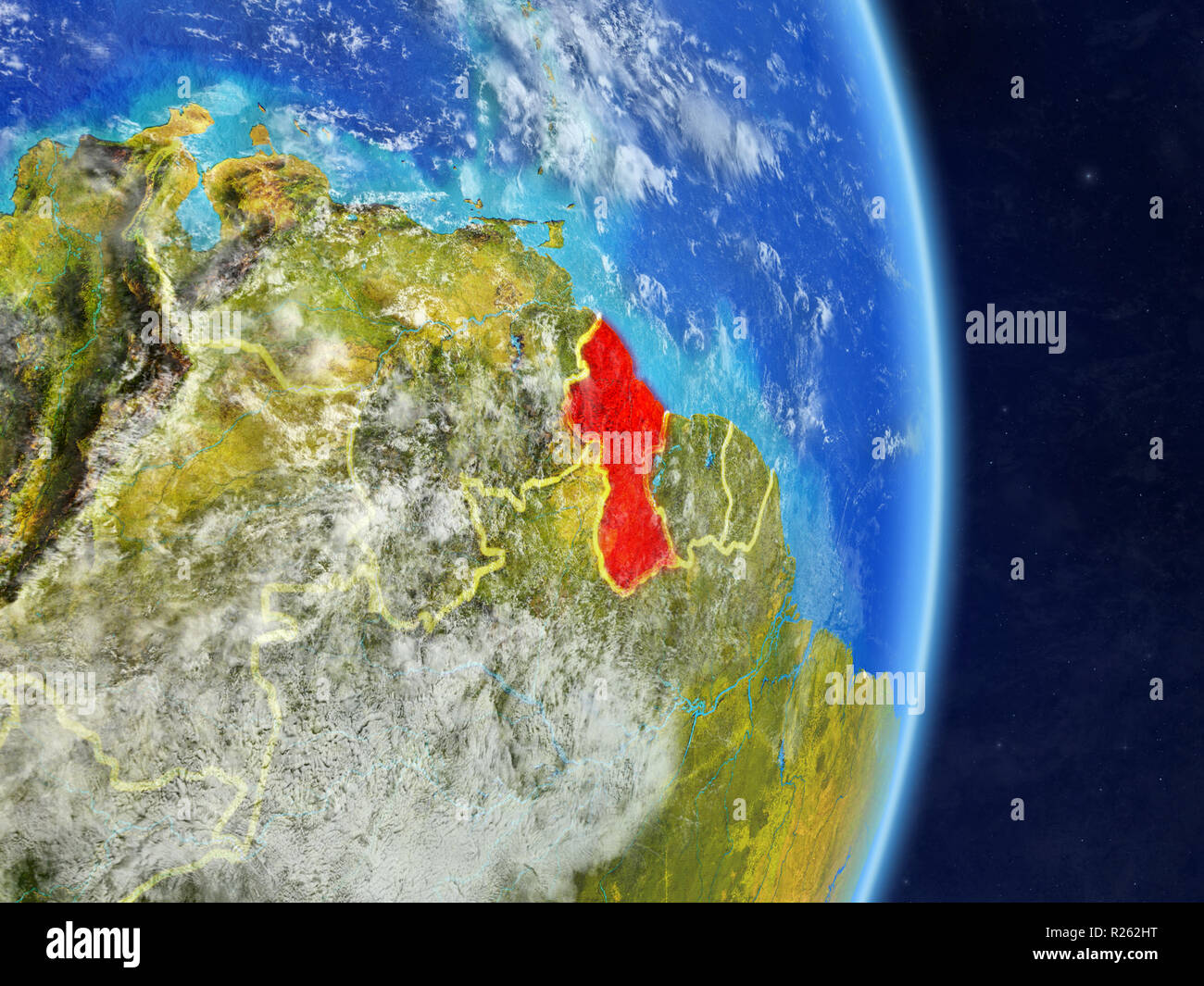 Guyana on planet planet Earth with country borders. Extremely detailed ...