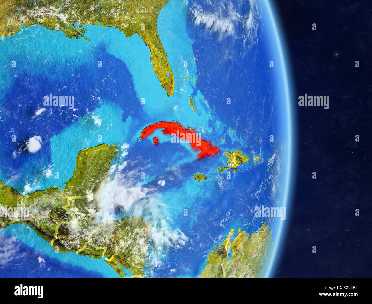 Cuba on planet planet Earth with country borders. Extremely detailed ...