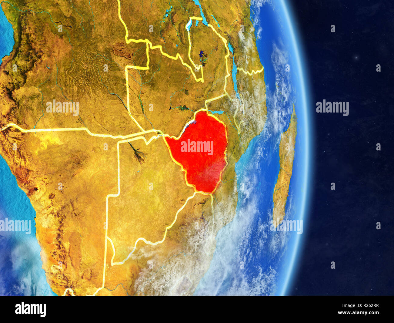 Zimbabwe on planet planet Earth with country borders. Extremely ...
