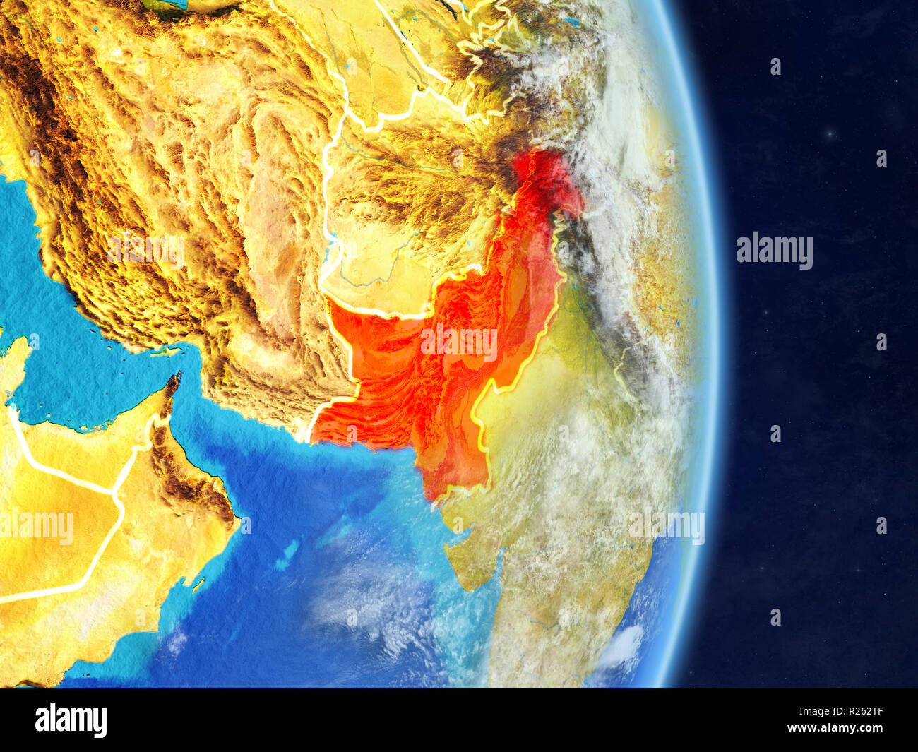 Pakistan on planet planet Earth with country borders. Extremely ...