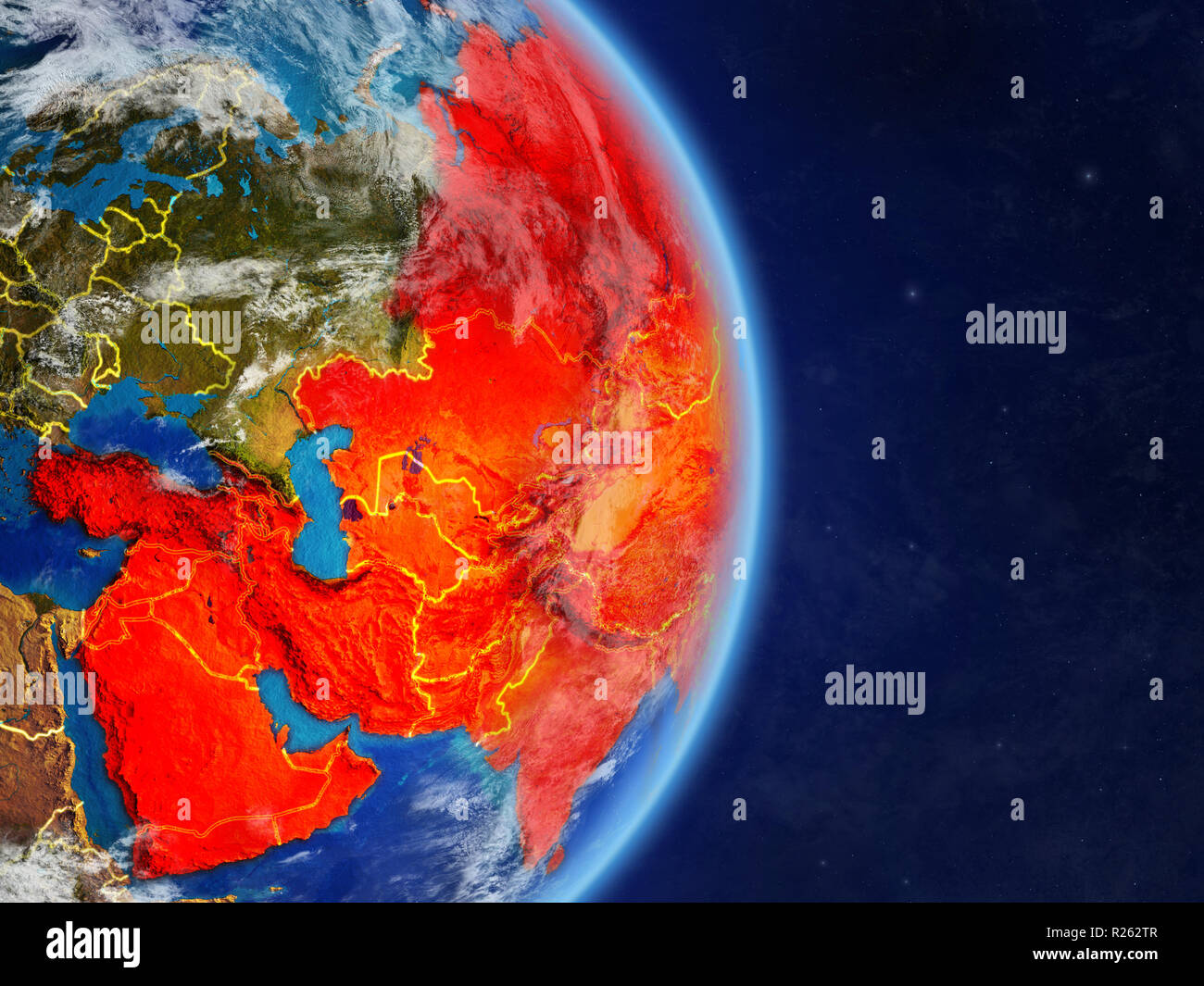 Asia on planet planet Earth with country borders. Extremely detailed ...