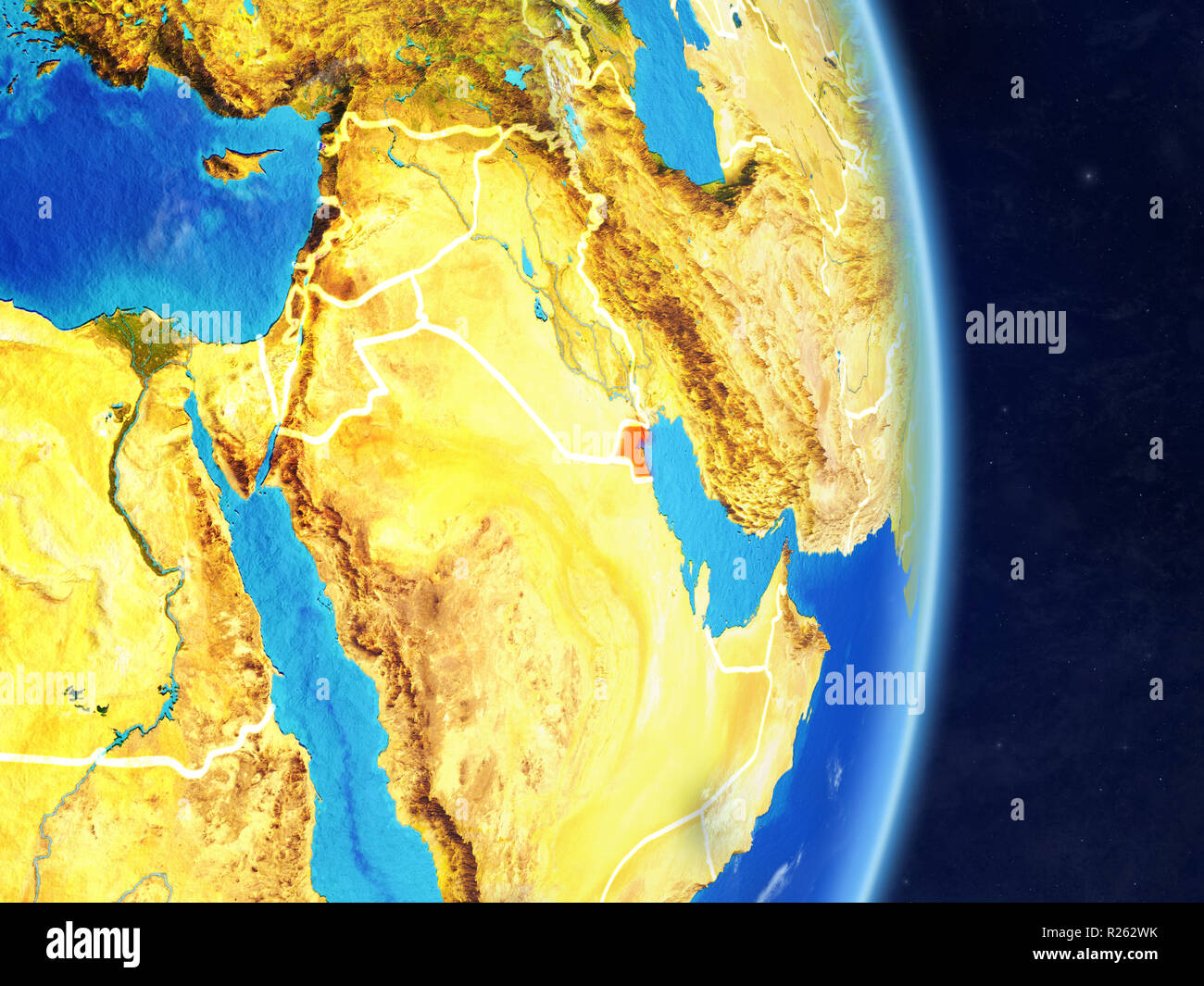 Kuwait on planet planet Earth with country borders. Extremely detailed ...