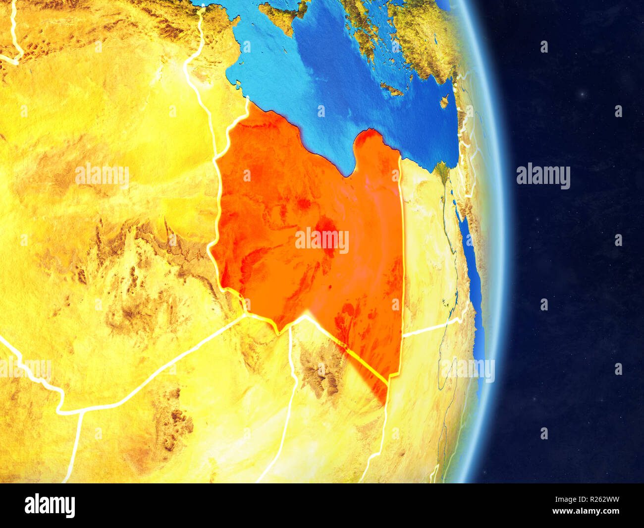 Libya on planet planet Earth with country borders. Extremely detailed ...