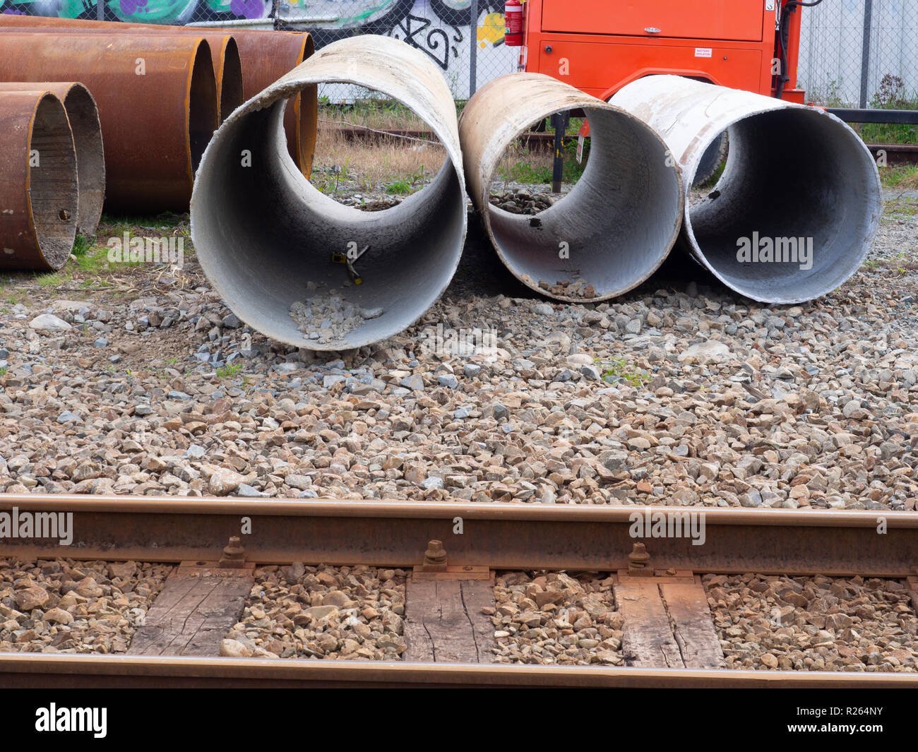Pipes And Railway Tracks Stock Photo - Alamy