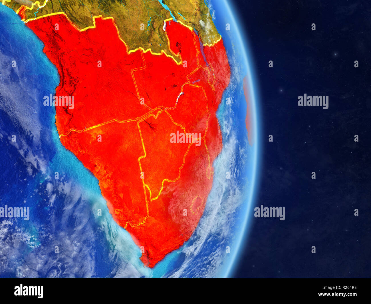 Southern Africa on planet planet Earth with country borders. Extremely ...