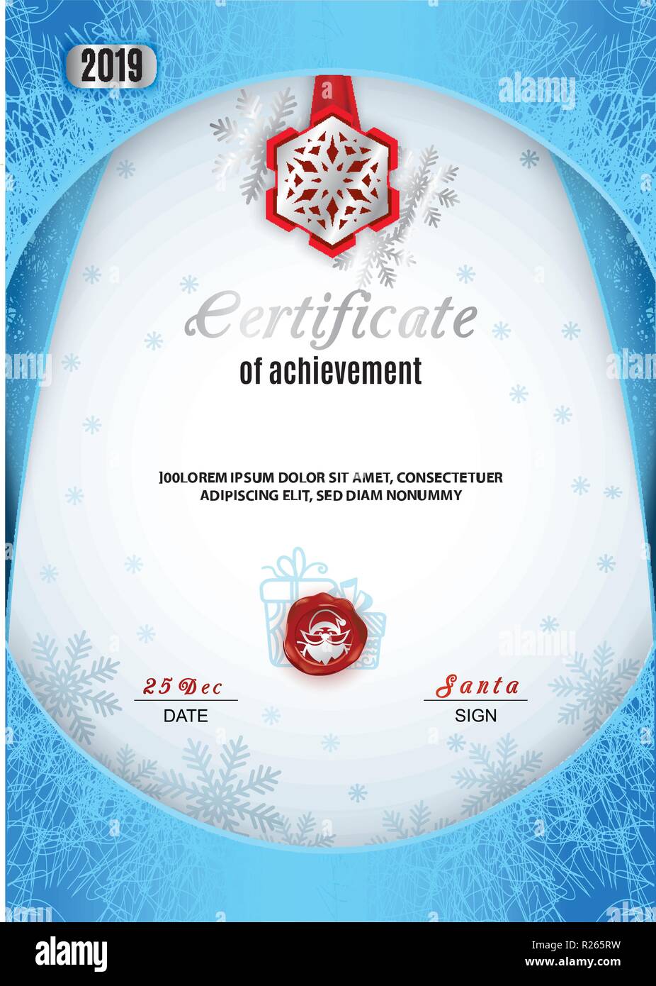 Christmas certificate. Blue border and snowflake emblem, Silver ...