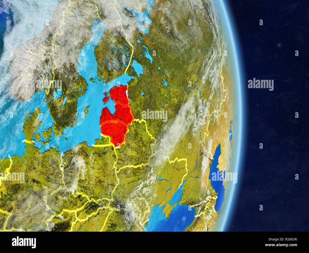 Baltic States on planet planet Earth with country borders. Extremely ...