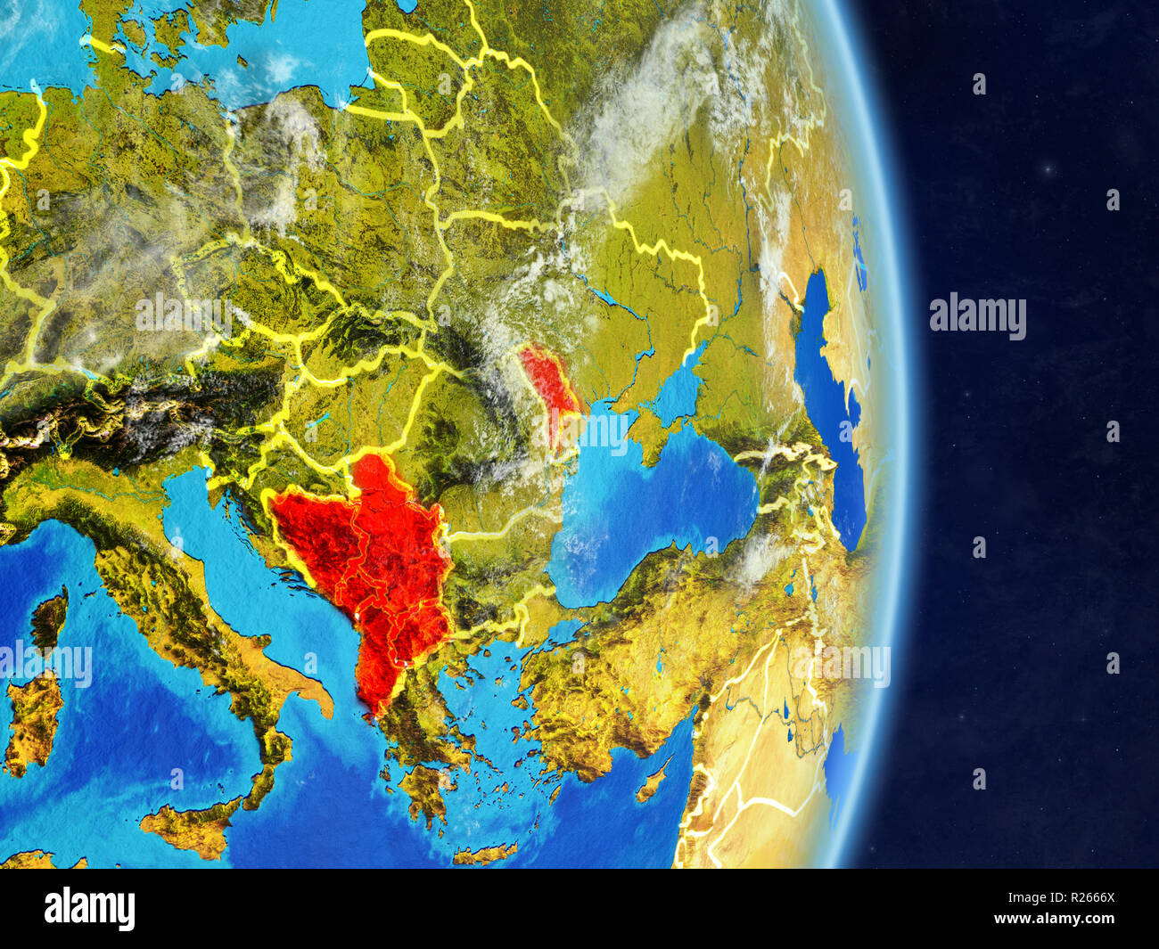 CEFTA countries on planet planet Earth with country borders. Extremely ...