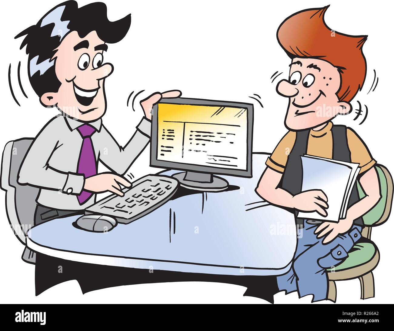 Cartoon Vector illustration of a young man looking at finance Stock ...