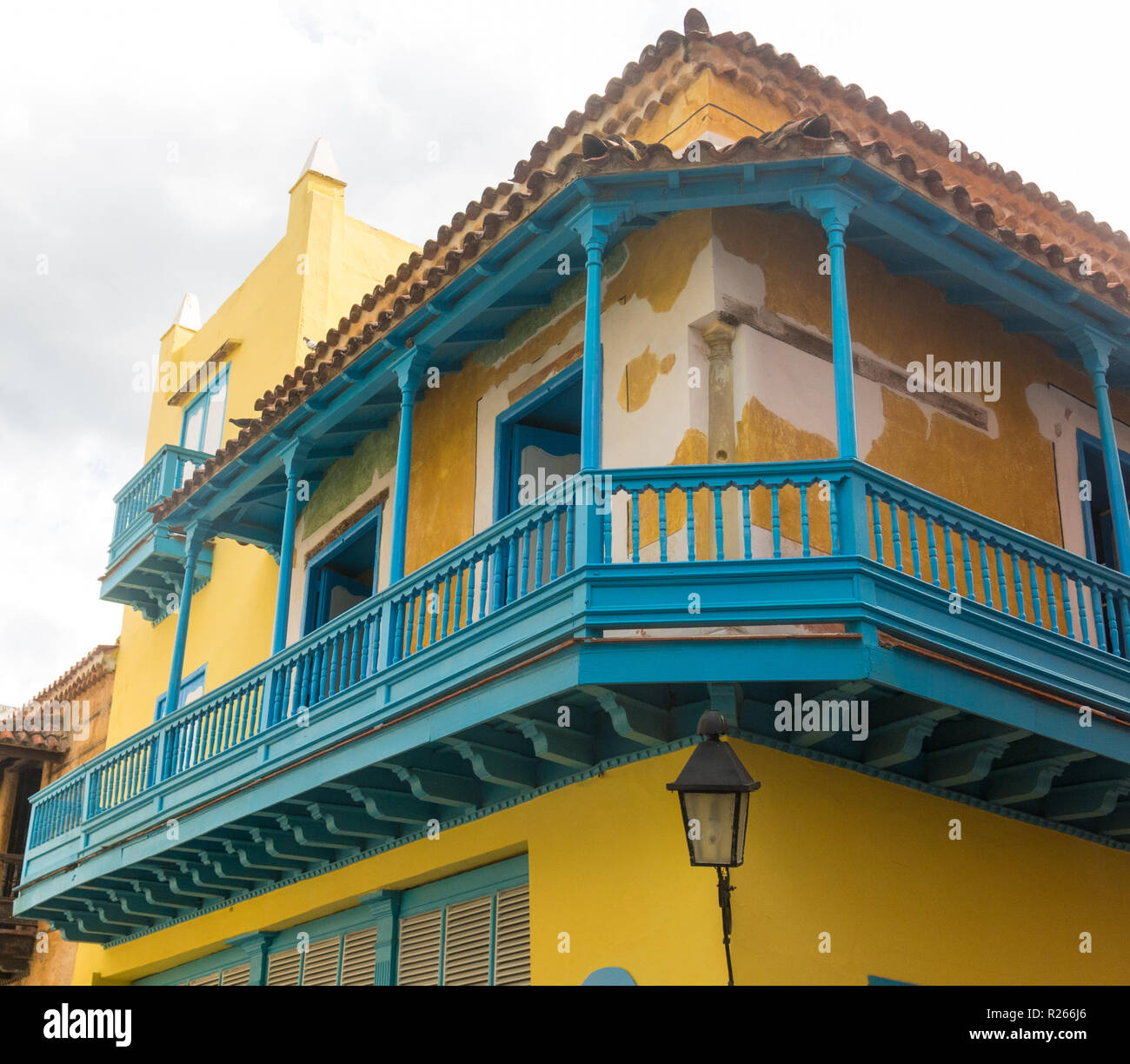 Detail of a restored colonial building in Old Havana with typical ...