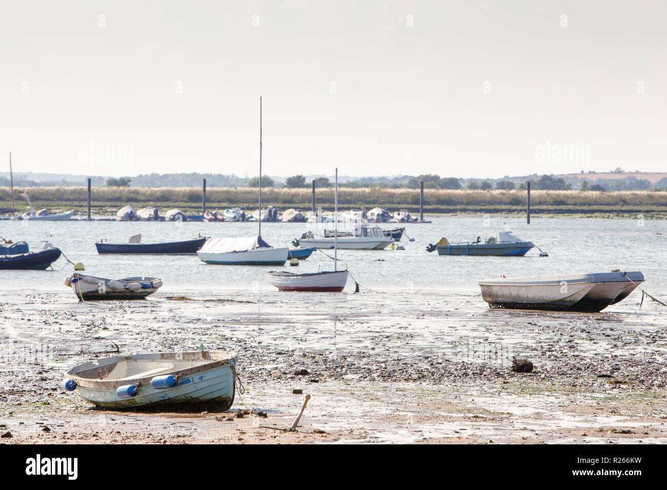 landscape imge of boats on the sea taken from west mersea in essex ...