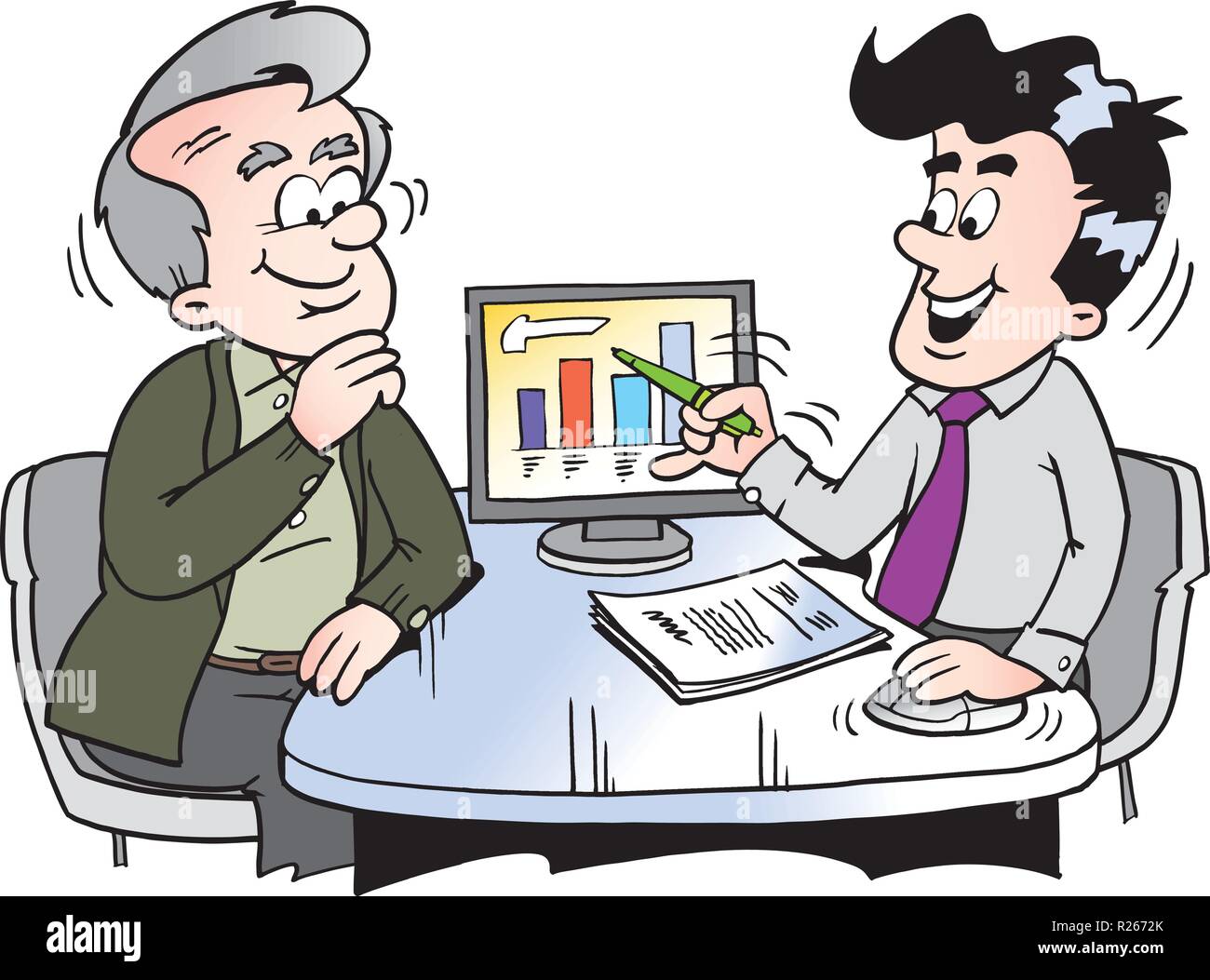 Cartoon Vector illustration of a older man looking at finance Stock ...