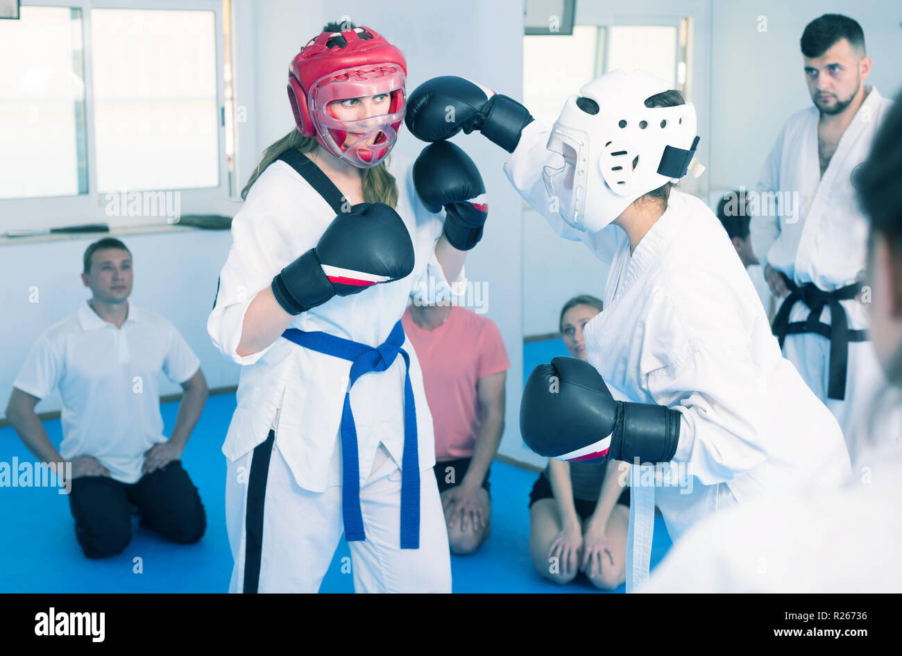 Women karate perform indicative sparring in training on karate Stock ...