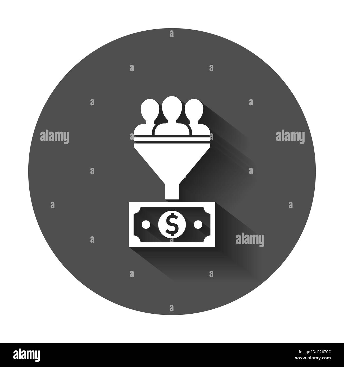 Lead management icon in flat style. Funnel with people, money vector ...
