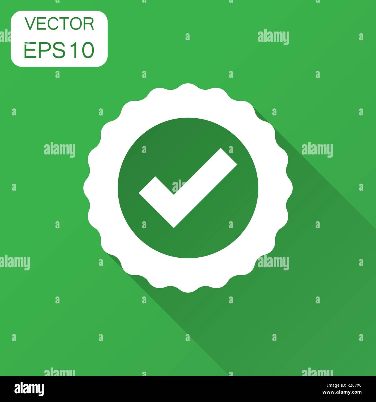 Approved certificate medal icon in flat style. Check mark stamp vector ...