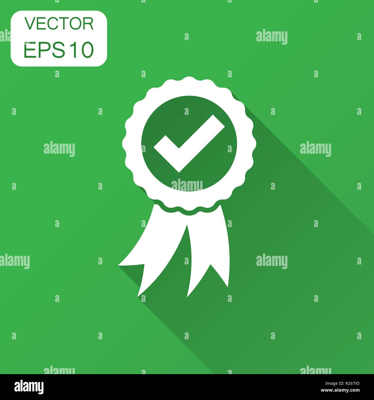 Approved certificate medal icon in flat style. Check mark stamp vector ...