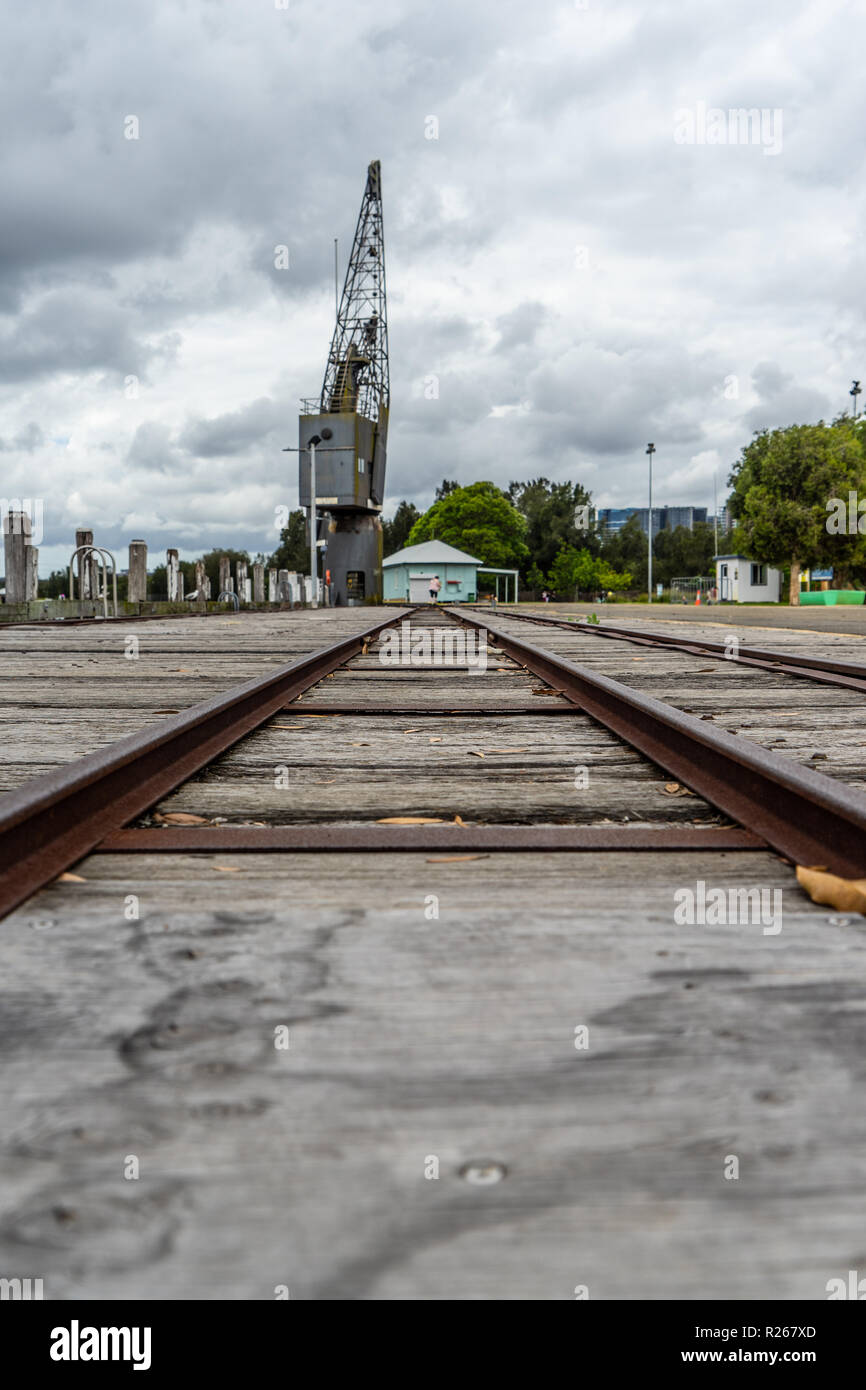 Railway tracks at wharf Stock Photo - Alamy
