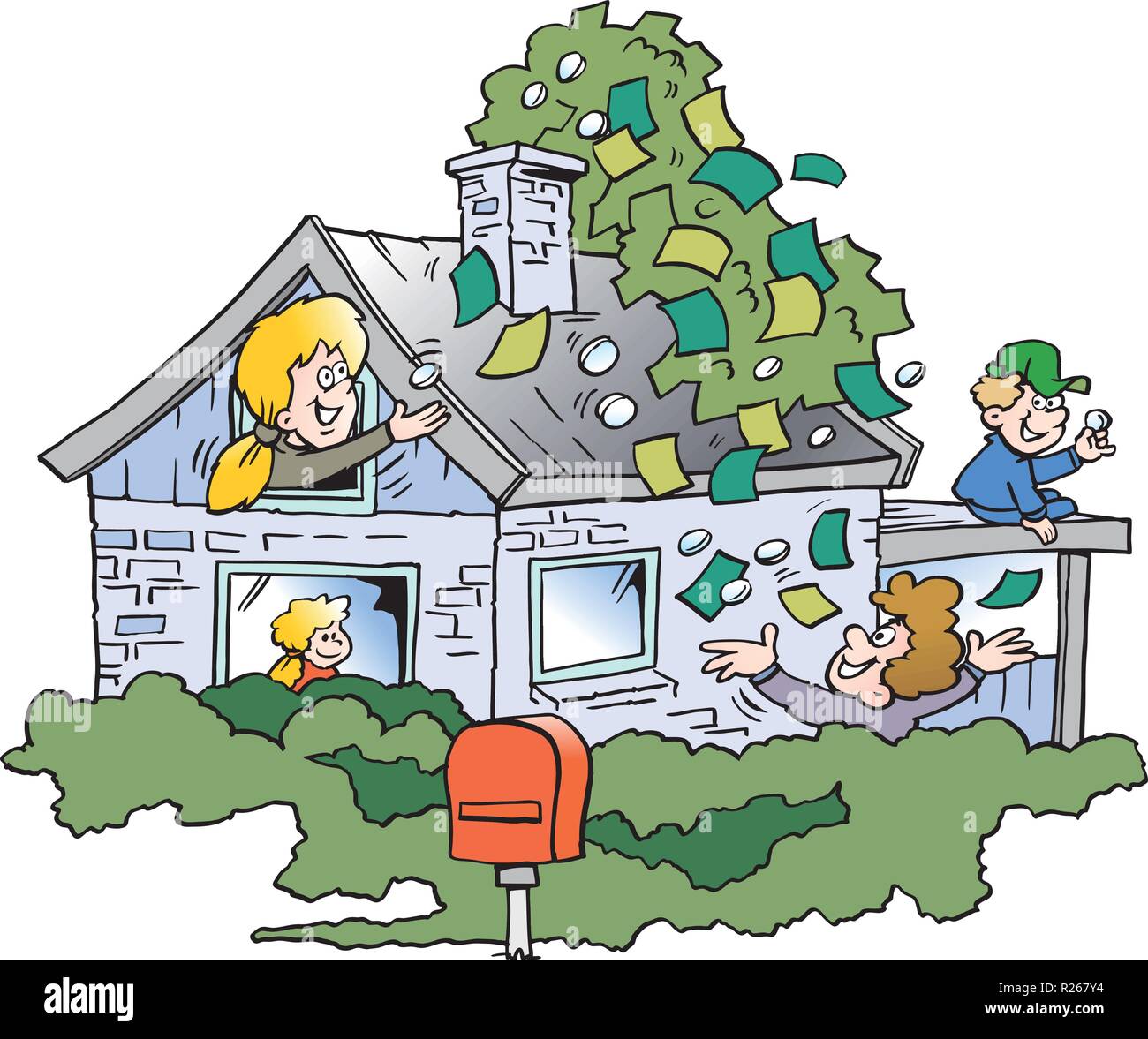 Cartoon Vector illustration of a happy family there has borrowed money ...