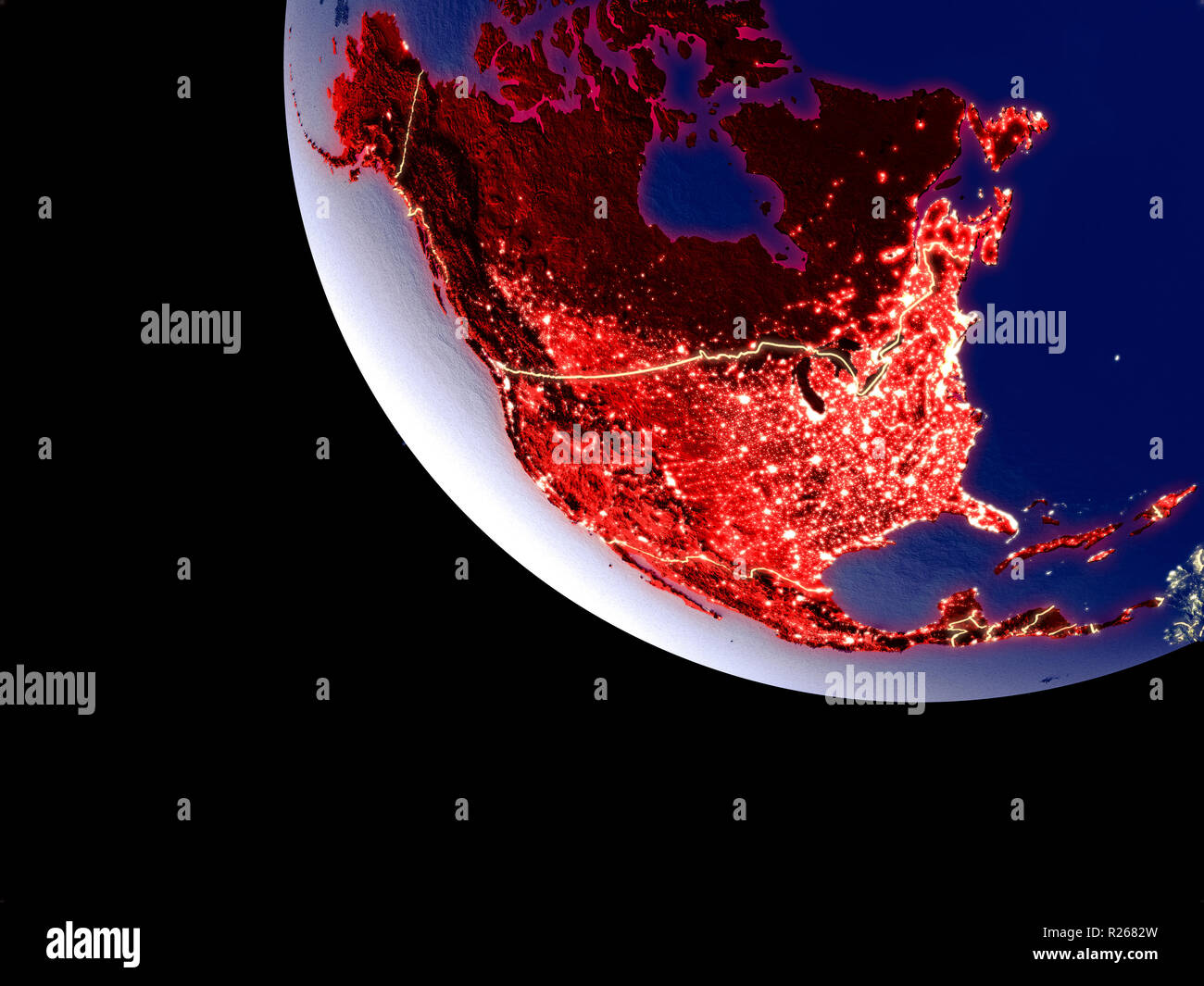 Map Of North America At Night - United States Map