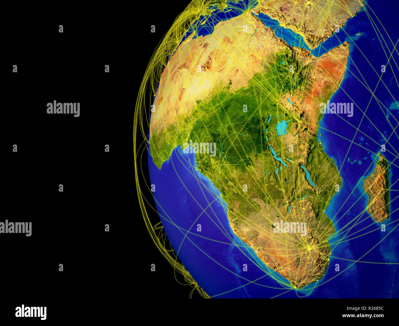 Africa from space on planet Earth with lines representing global ...