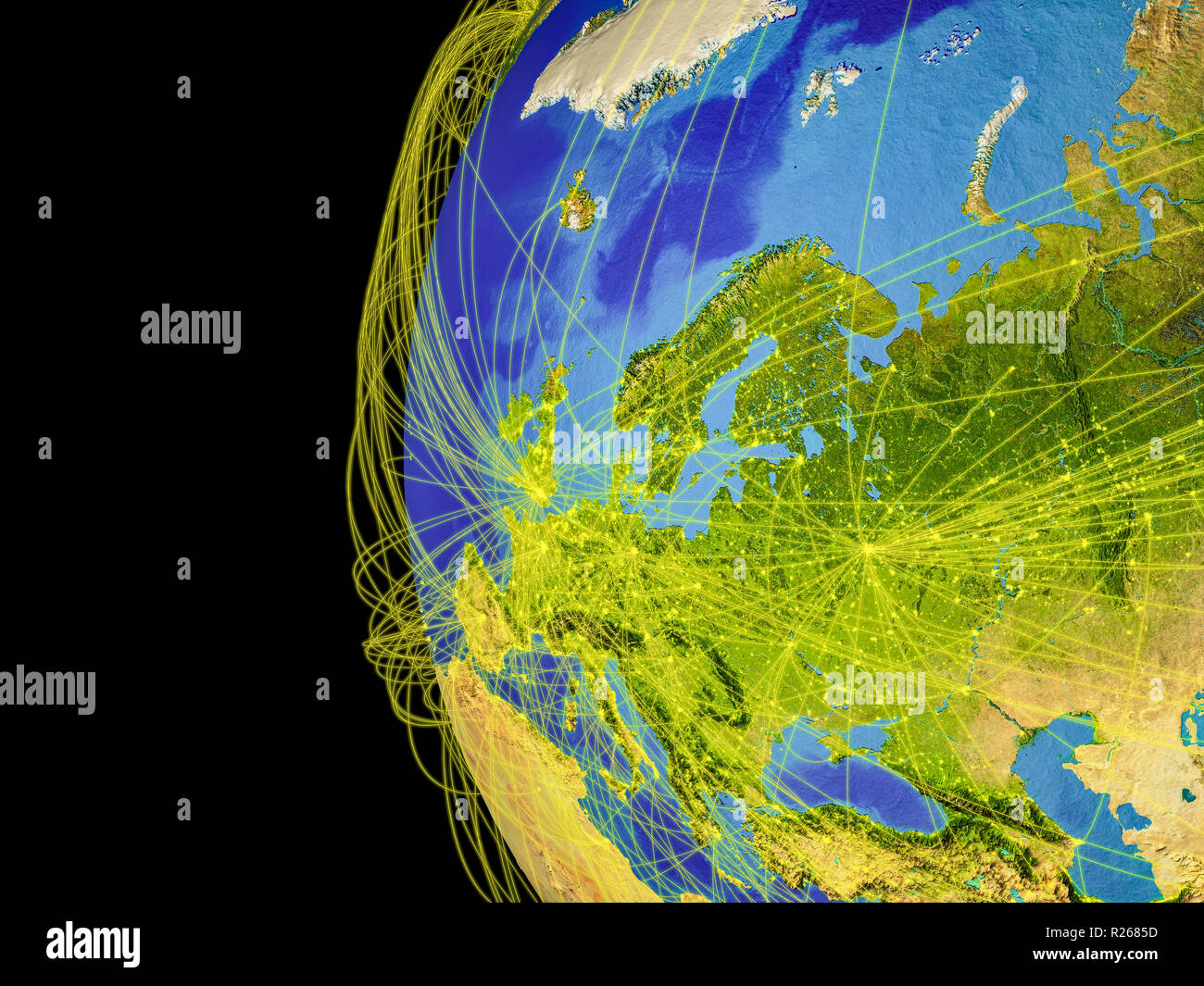 Europe from space on planet Earth with lines representing global ...