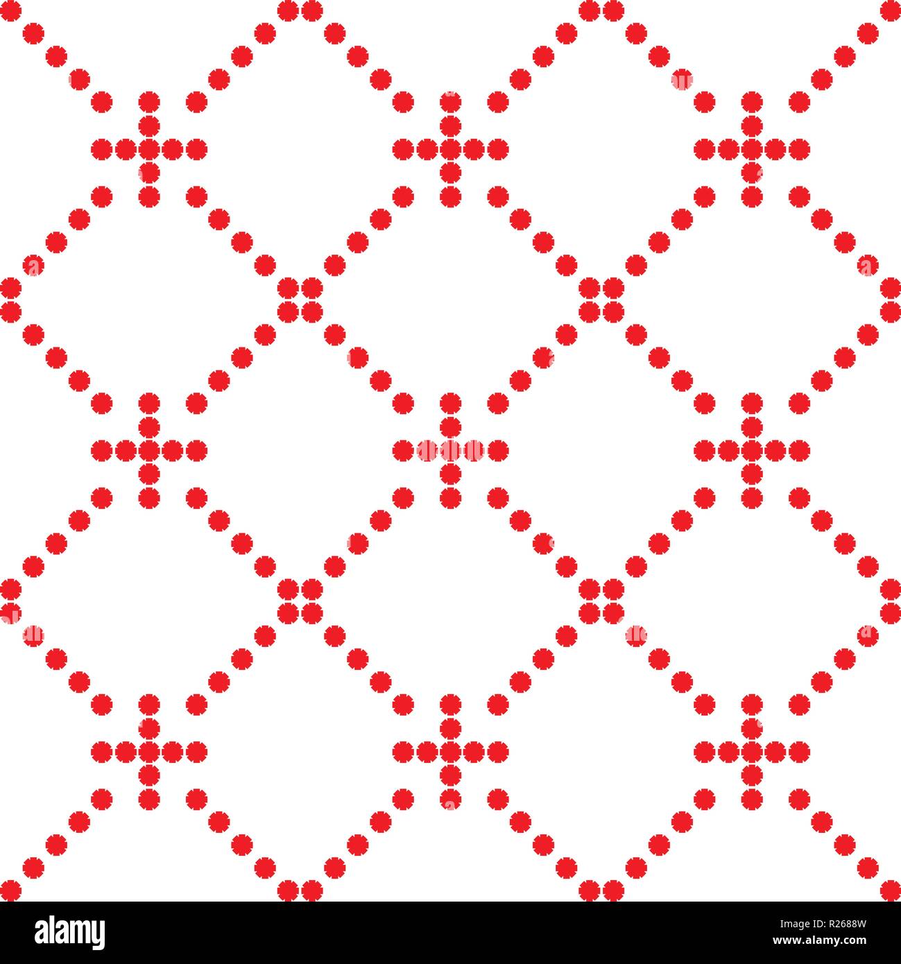 Funky geometric seamless pattern with red crosses, circles, mesh, grid ...