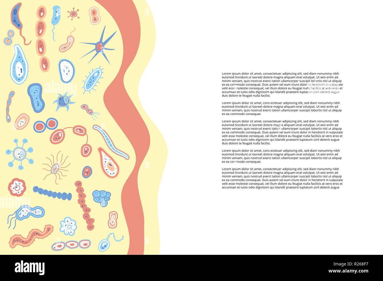 Bacterias cells banner template. Microorganism collection flat shapes ...