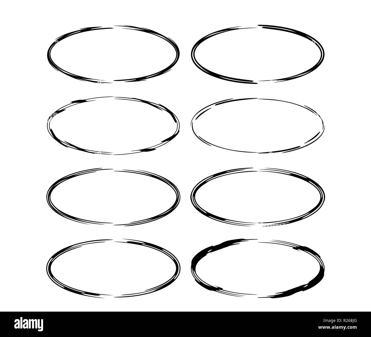 Set of oval grunge frames. Empty circlular borders isolated. Vector ...