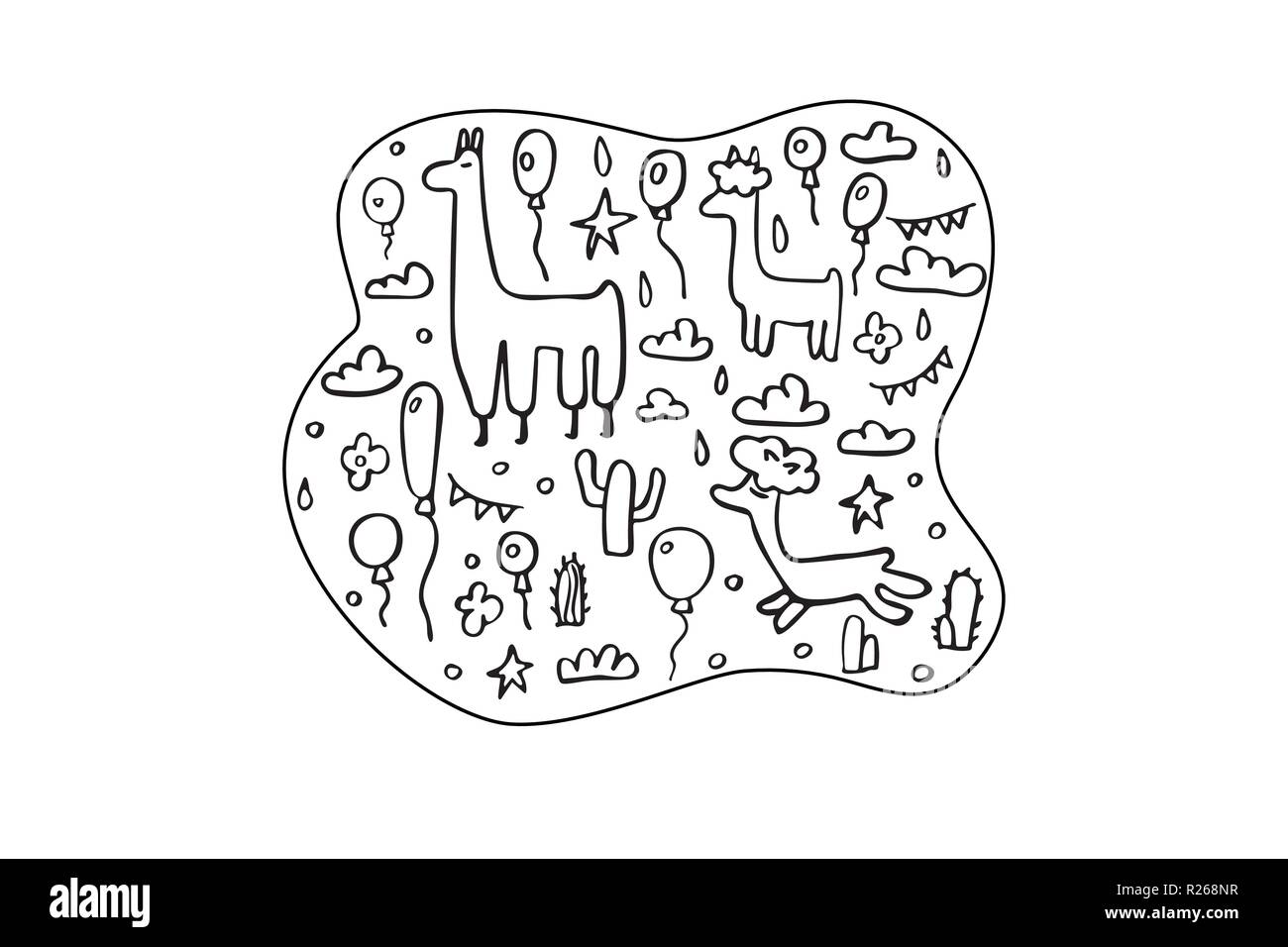 Lama concept. Composition in doodle style. Vector illustration Stock ...