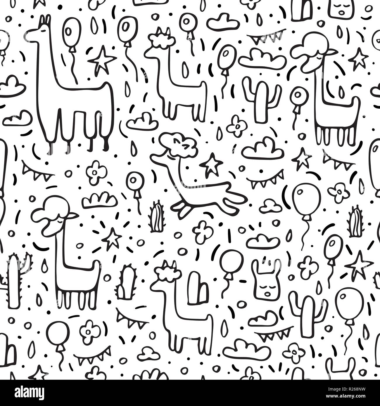 Seamless pattern of lama. Endless background in doodle style. Vector ...