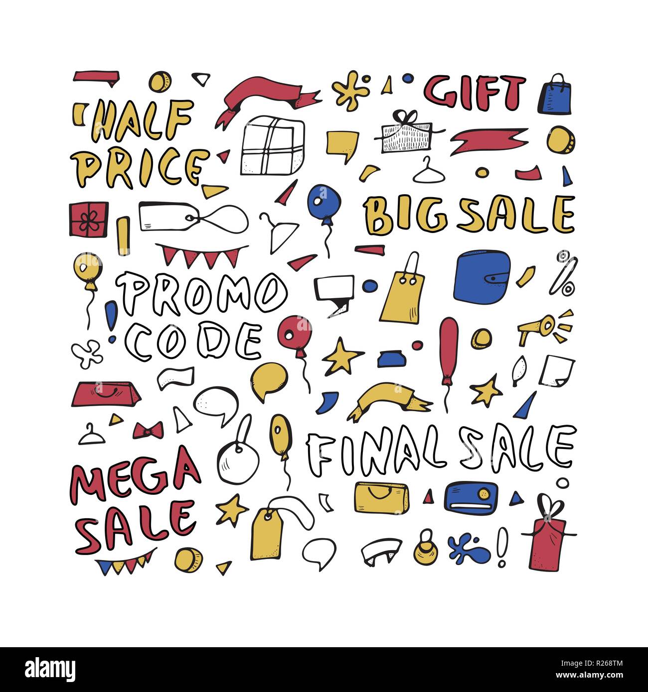 Set of sale phrases and objects for promotion banners. Collection promo ...