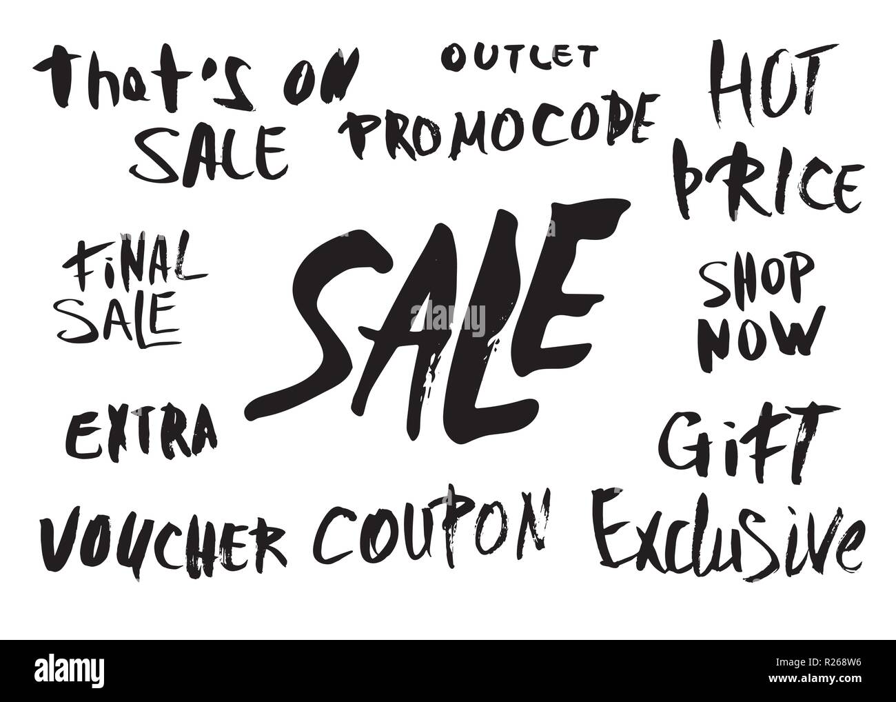 Vector set of sale quotes. Handwritten brush lettering collection ...