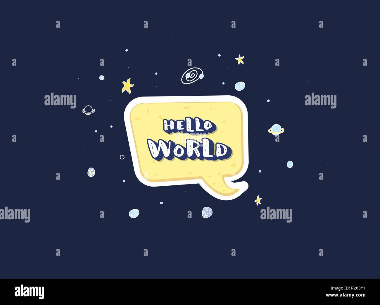 Vector quote of Hello Word with decoration. Handwritten lettering with ...