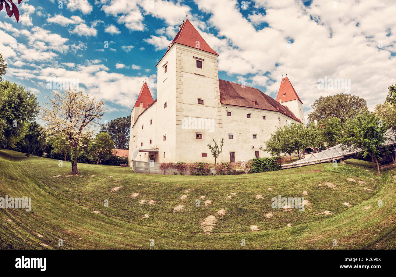 Castle Orth in Austria. Seasonal panoramic photo. Architectural scene ...