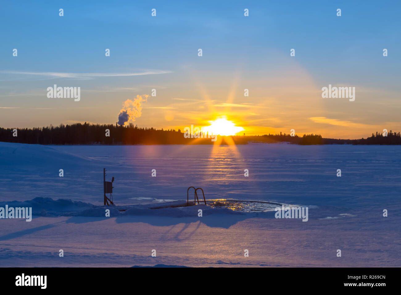 Very cold day at ice swimming place. Photo from Kuhmo, Finland Stock ...