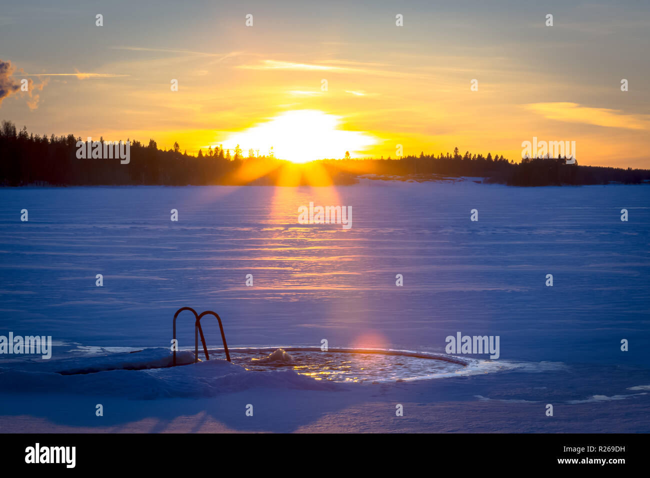 Very cold day at ice swimming place. Photo from Kuhmo, Finland Stock ...