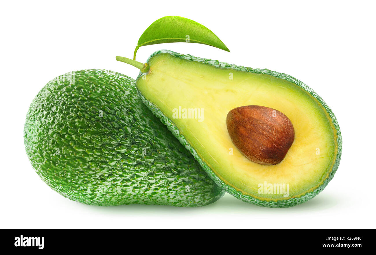 Isolated avocados. Two avocado fruits isolated on white background with ...