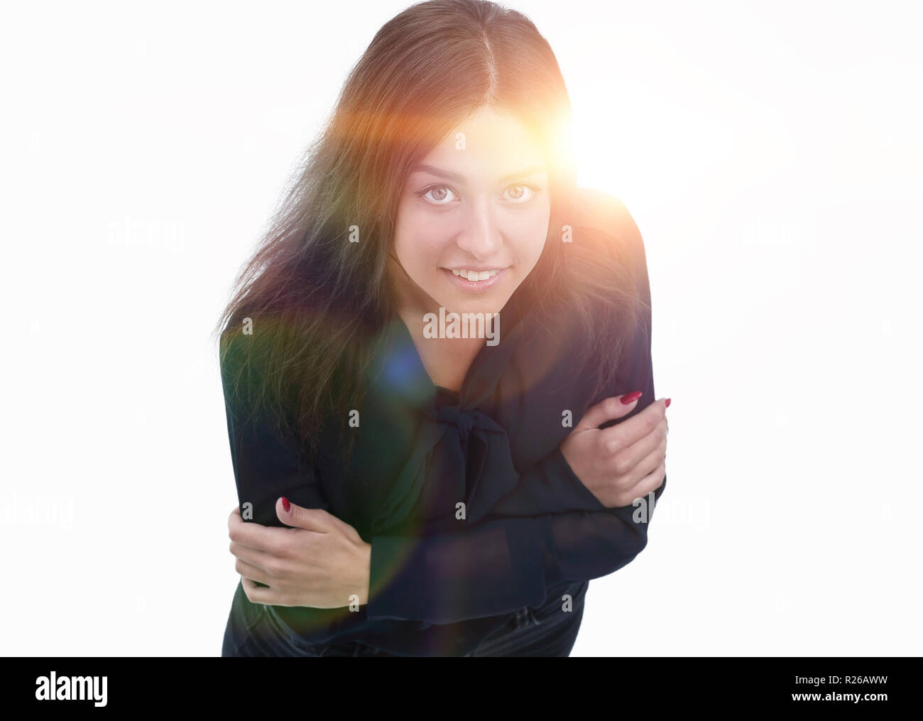 view from above. modern young business woman looking up Stock Photo - Alamy