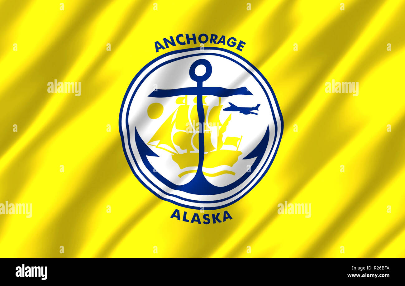 Anchorage Alaska 3D waving flag illustration. Texture can be used as ...
