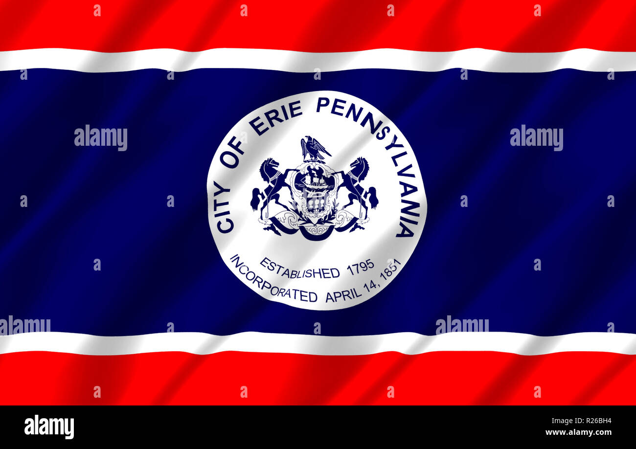 Erie Pennsylvania 3D waving flag illustration. Texture can be used as ...