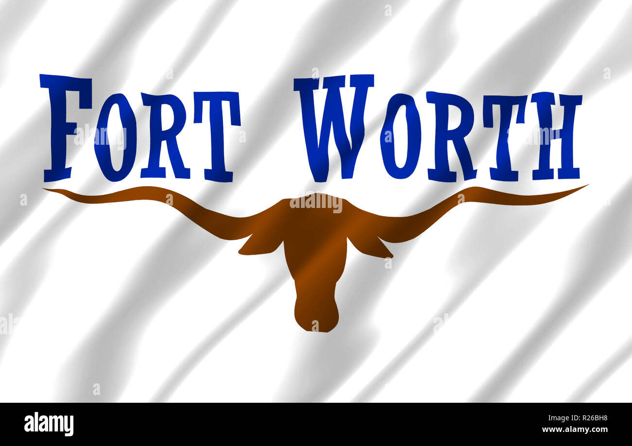 Fort Worth Texas 3D waving flag illustration. Texture can be used as ...