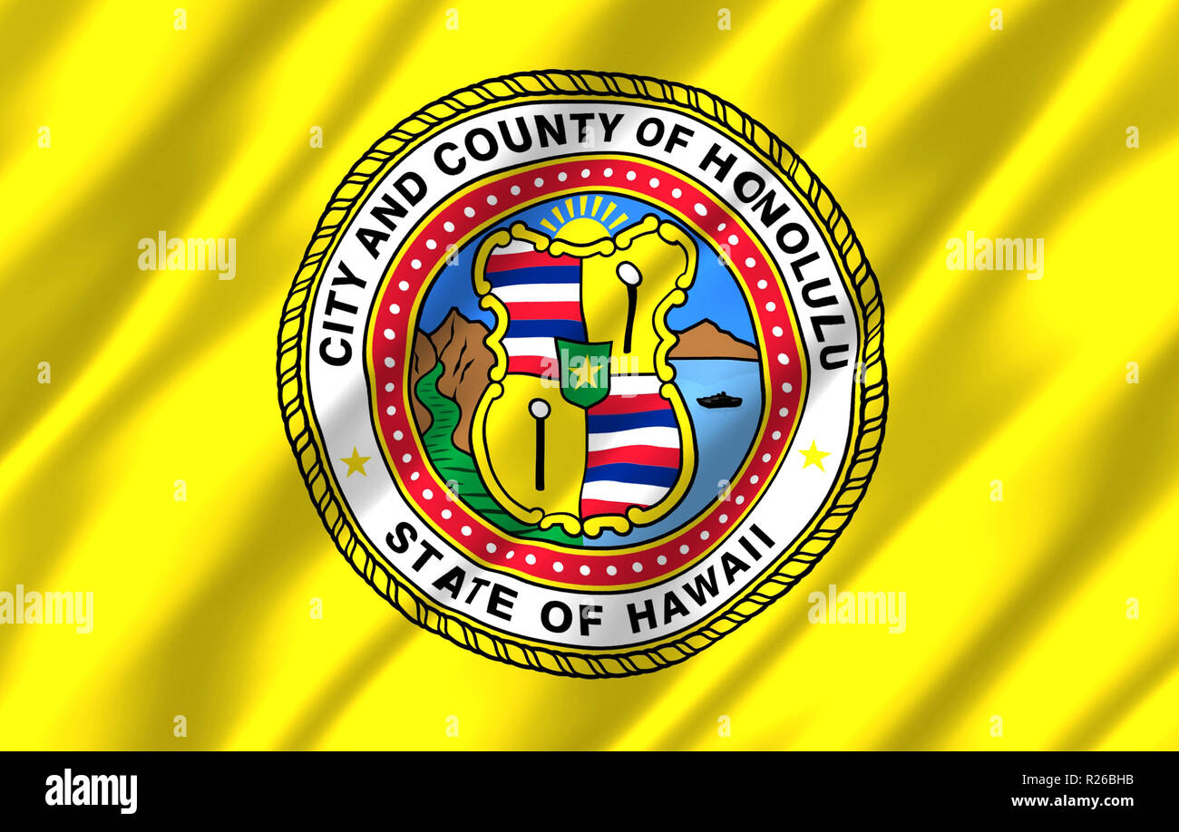 Honolulu Hawaii 3D waving flag illustration. Texture can be used as ...