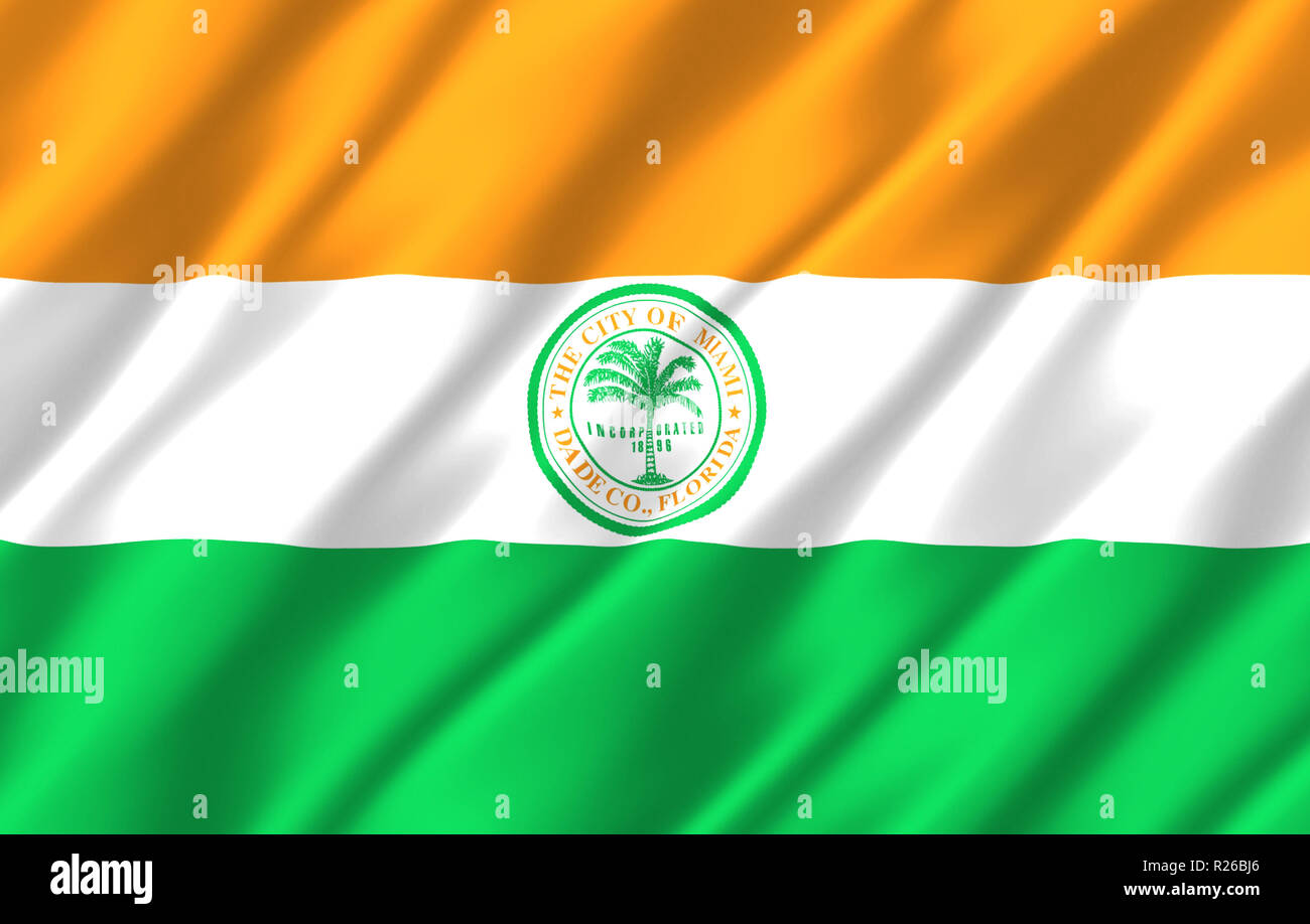 Miami Florida 3D waving flag illustration. Texture can be used as ...