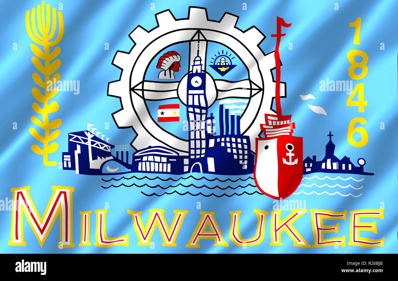 Milwaukee Wisconsin 3D waving flag illustration. Texture can be used as ...