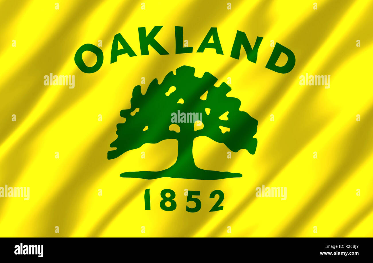 Oakland California 3D waving flag illustration. Texture can be used as ...