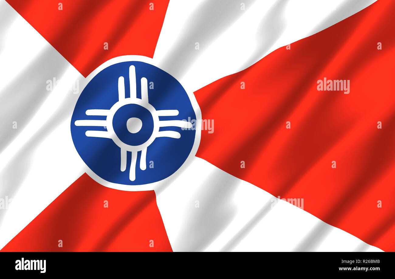 Wichita Kansas 3D waving flag illustration. Texture can be used as ...