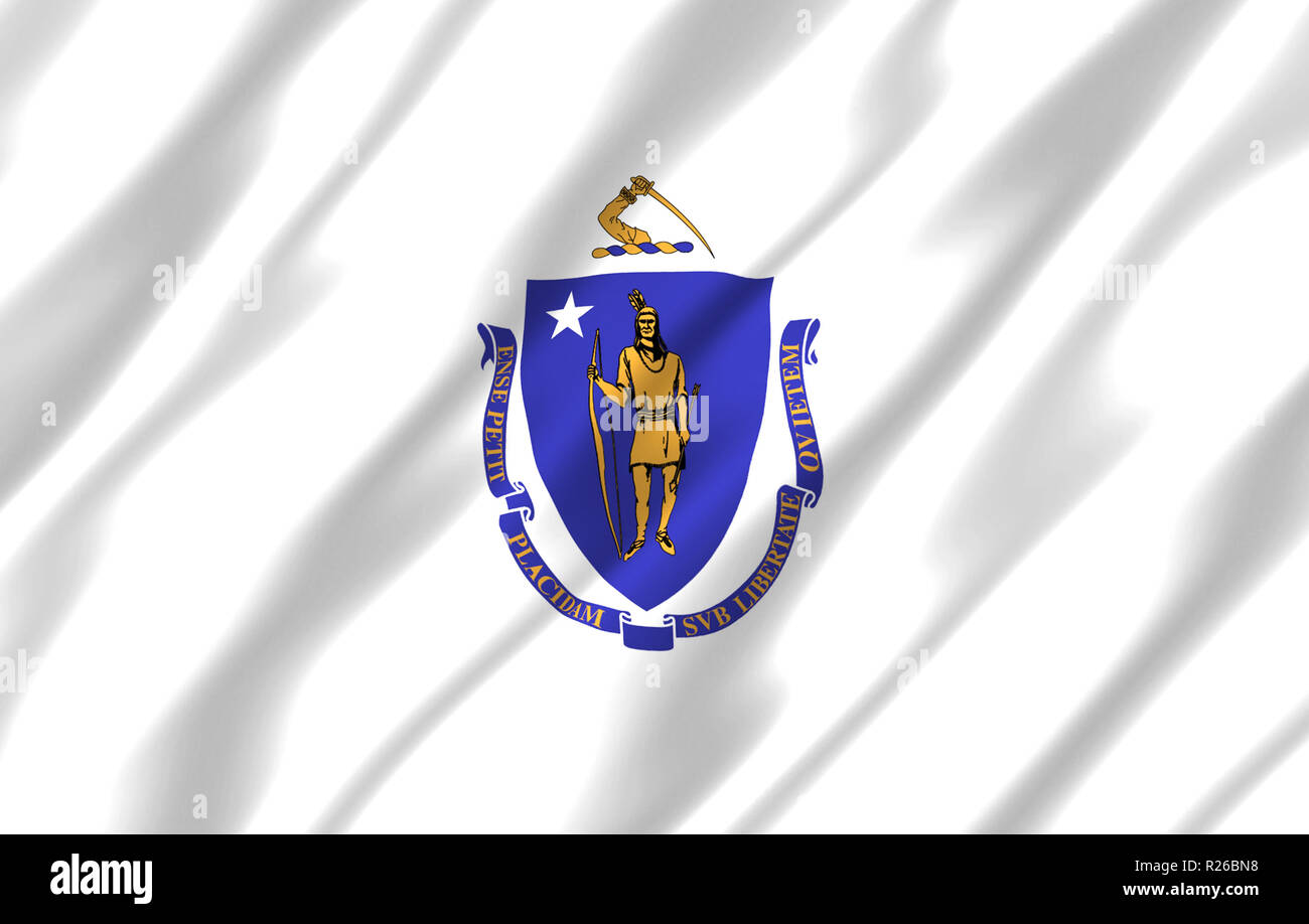 Massachusetts 3D waving flag illustration. Texture can be used as ...