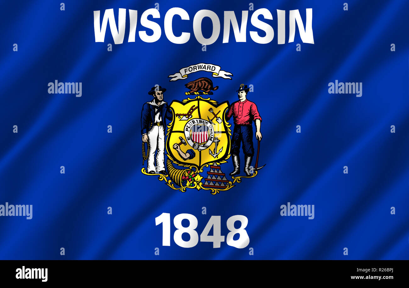 Wisconsin 3D waving flag illustration. Texture can be used as ...