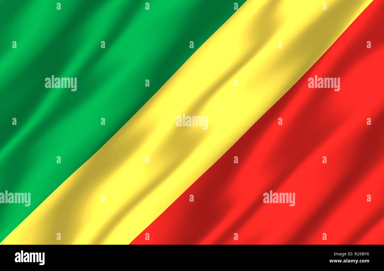 Republic Of Congo 3D waving flag illustration. Texture can be used as ...